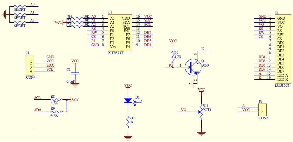 HD44780 with I2C backpack schematic